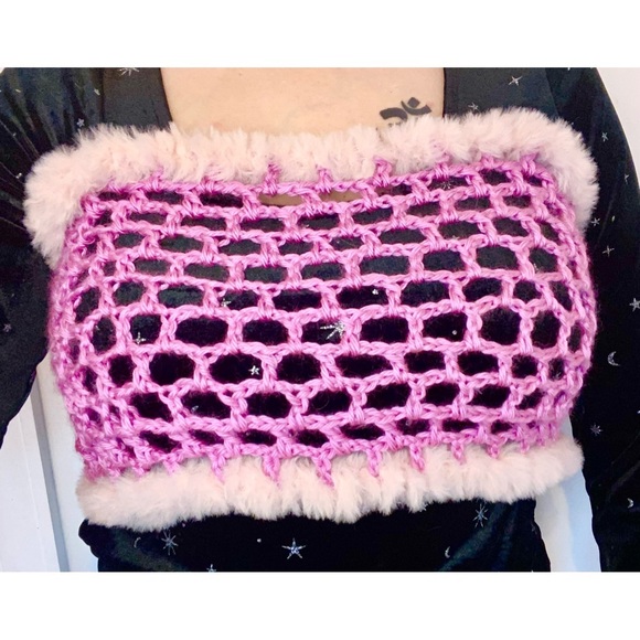 Handmade | Tops | New Handmade Crochet Pink Mesh Crop Top | Poshmark